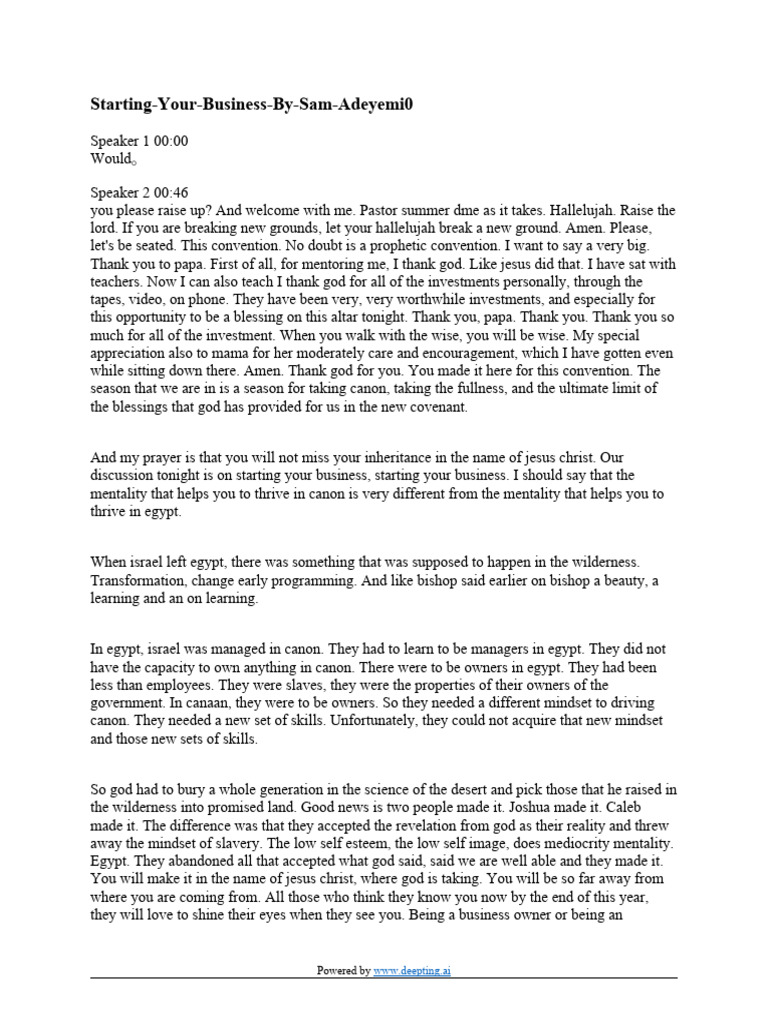 Starting Your Business by Sam Adeyemi0 Transcript Result | PDF | Genesis Creation Narrative ...