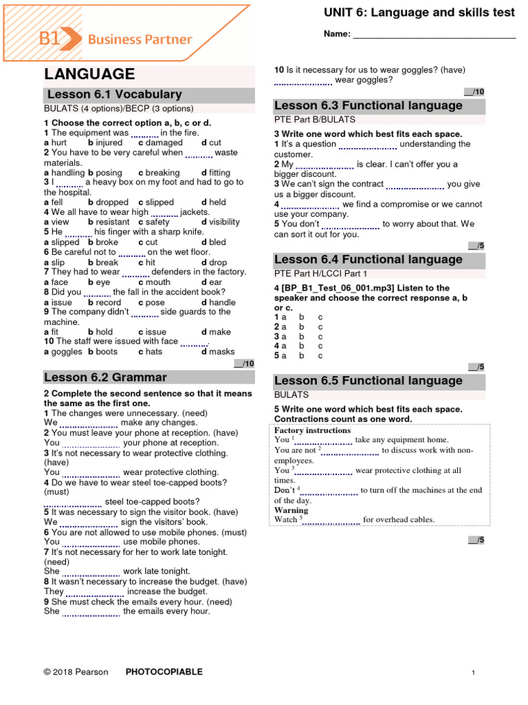 Bp B1 Tests Unit6 Dario Pdf Personal Protective Equipment