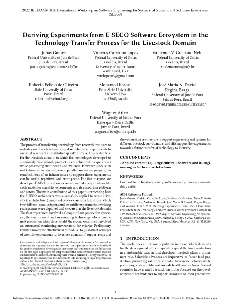 Deriving Experiments From E-SECO Software Ecosystem in The Technology ...
