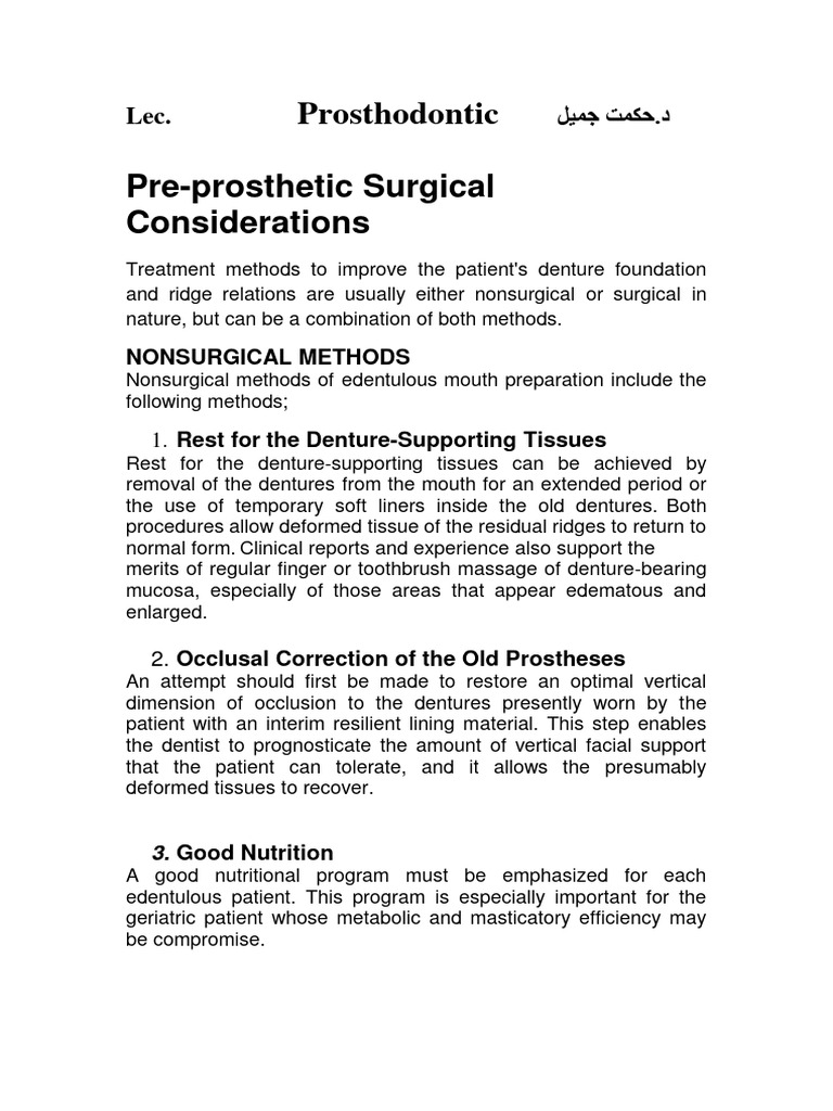 Preprosthetic Surgery 1 | PDF | Medical Specialties | Dentistry Branches