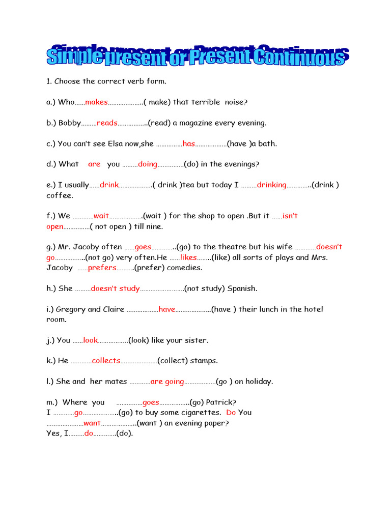 Present Continuous or Simple HW - Dario | PDF