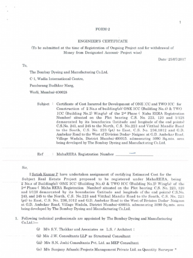 1 Certificates of Engineer (Form 2) (Mandatory For Only Ongoing Project ...