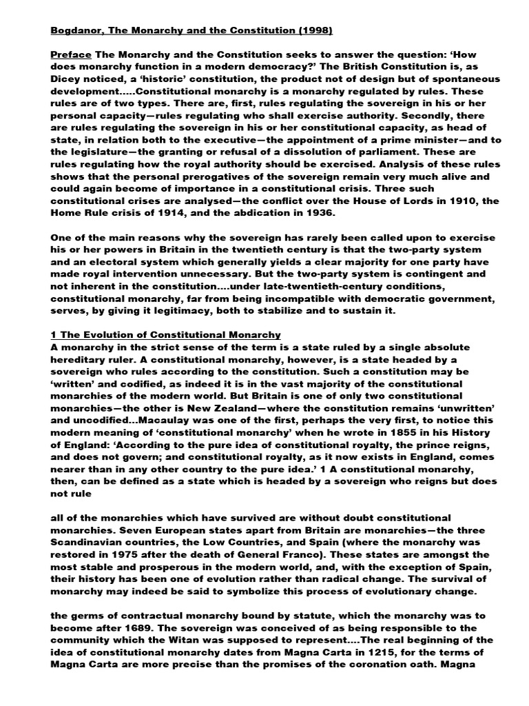 1998 Bogdanor Monarchy and The Constitution | PDF | Heads Of State ...