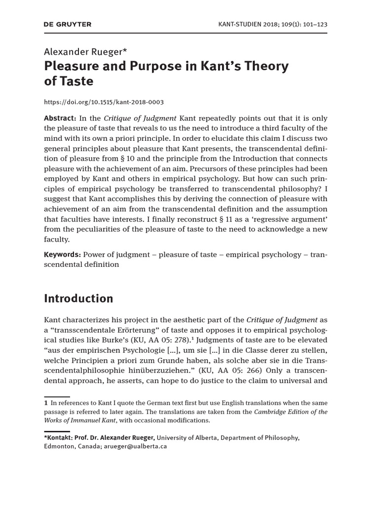 Pleasure and Purpose in Kant's Theory of Taste | PDF
