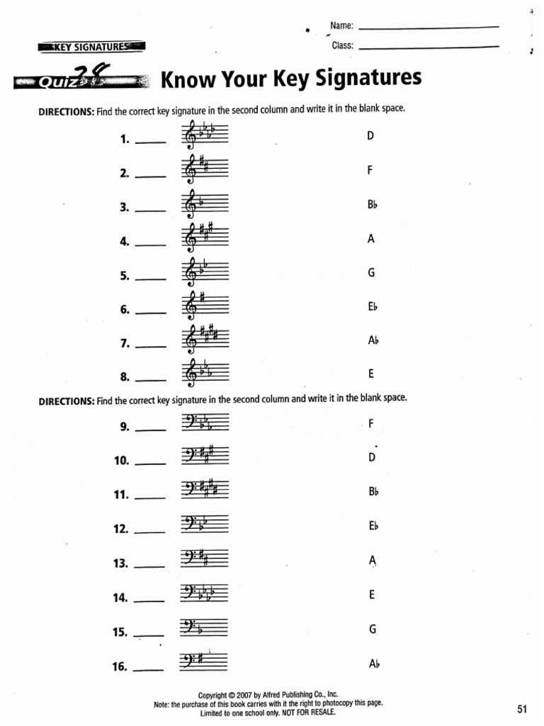 Key Signatures Worksheet | PDF