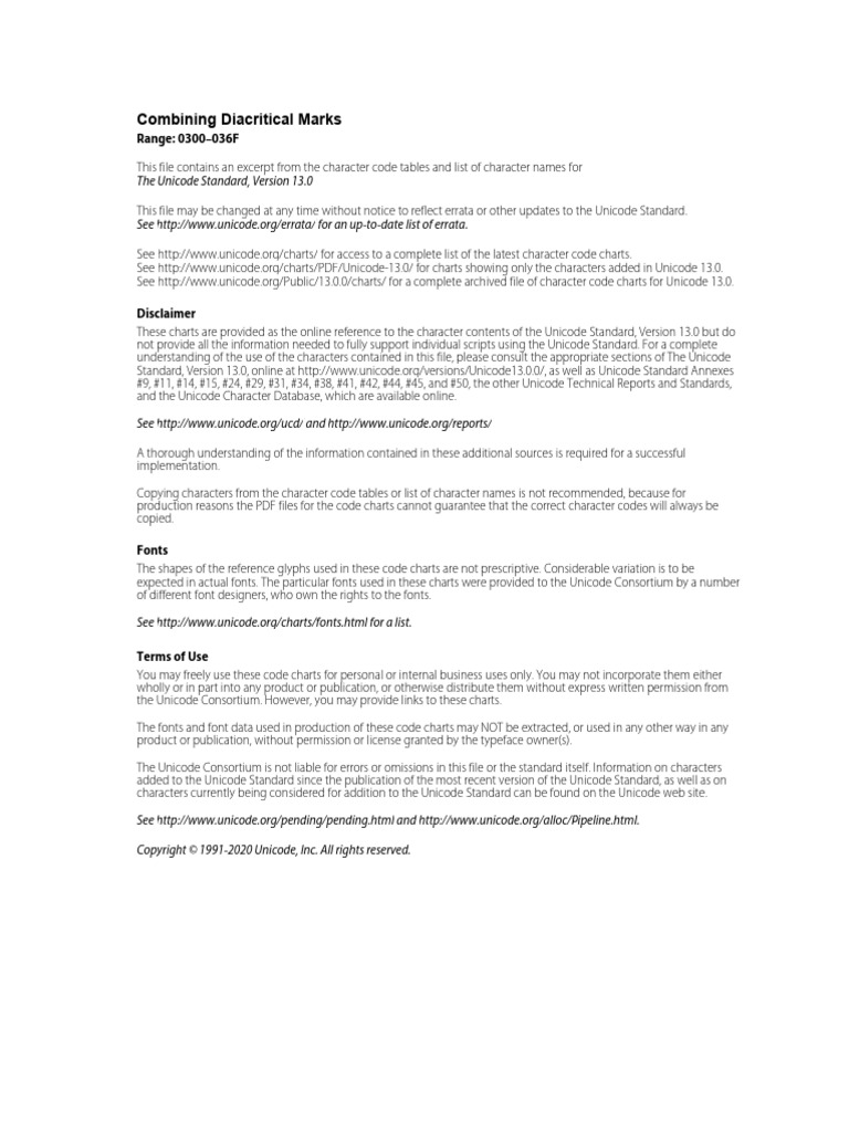 Unicode - Combining Diacritical Marks | PDF | Text | Human Voice