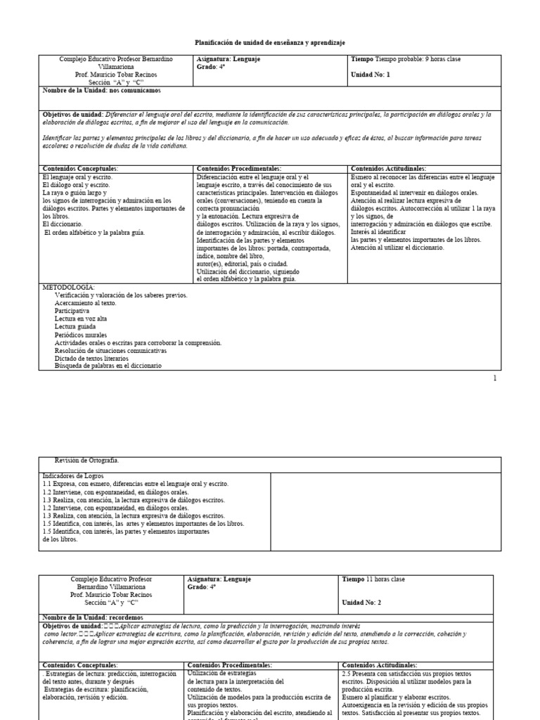 Planificacion de Cuarto Grado Completa Compress | PDF | Poesía | Verbo