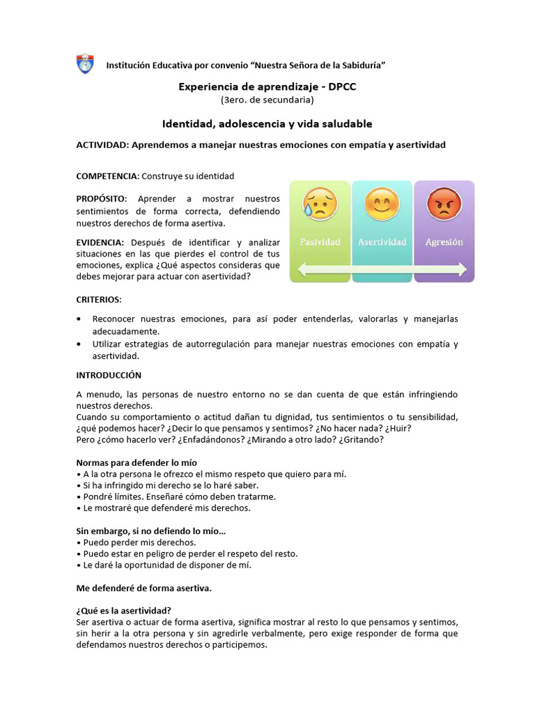 Experiencia de Aprendizaje - DPCC: ACTIVIDAD: Aprendemos A Manejar Nuestras Emociones Con ...