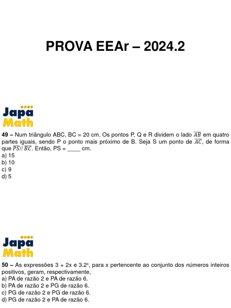 PROVA EEAr 2024.2 | PDF | Triângulo | Geometria Euclidiana