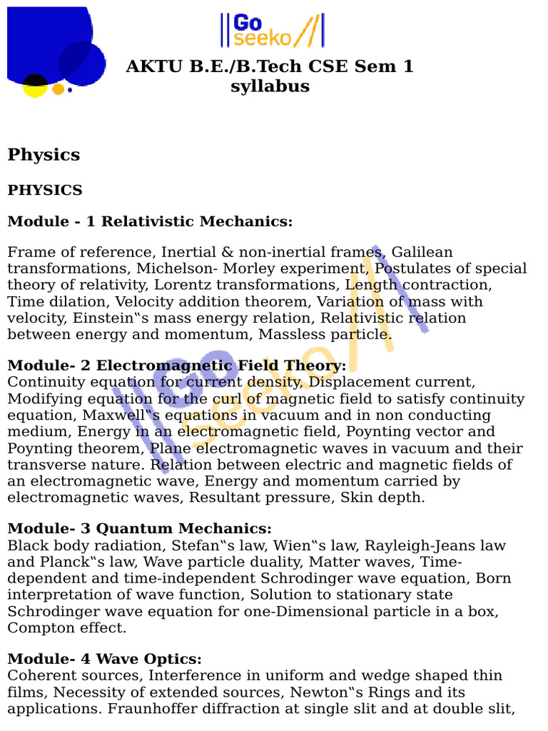 ECE Sem 1 Syllabus | PDF | Waves | Computer Program