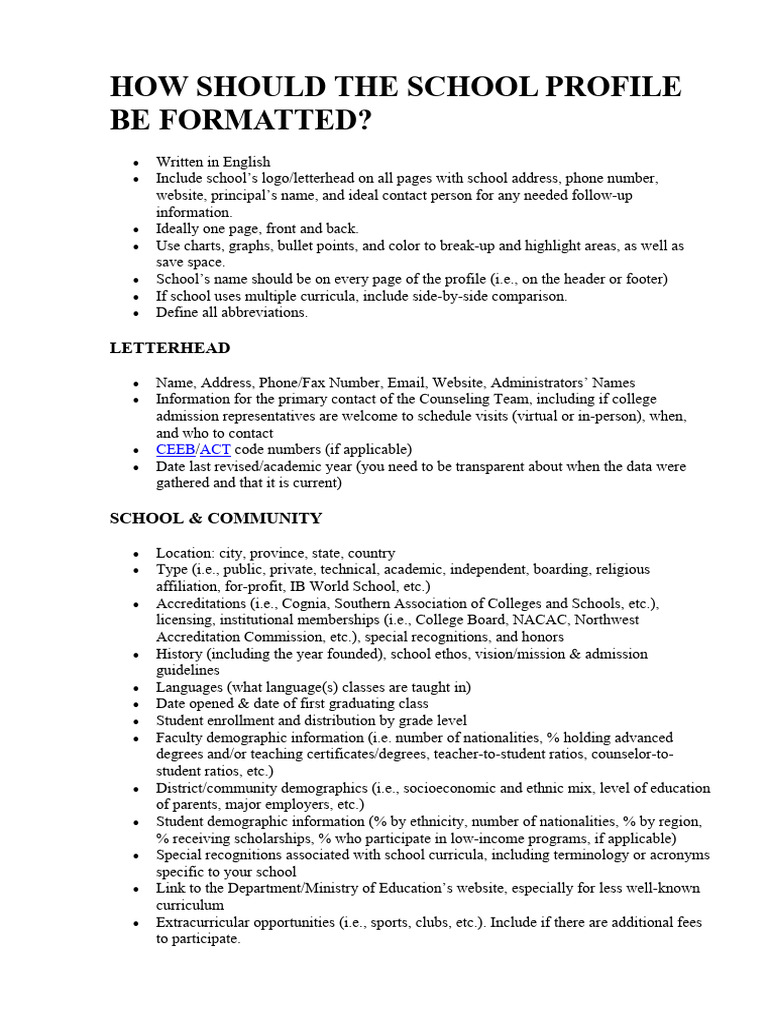 How Should The School Profile Be Formatted | PDF | Advanced Placement | Educational Institutions
