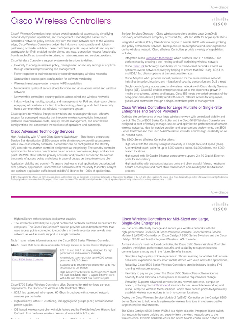 Cisco WLC Controllers Summary 2015 | PDF | Wireless Lan | Wireless Access Point