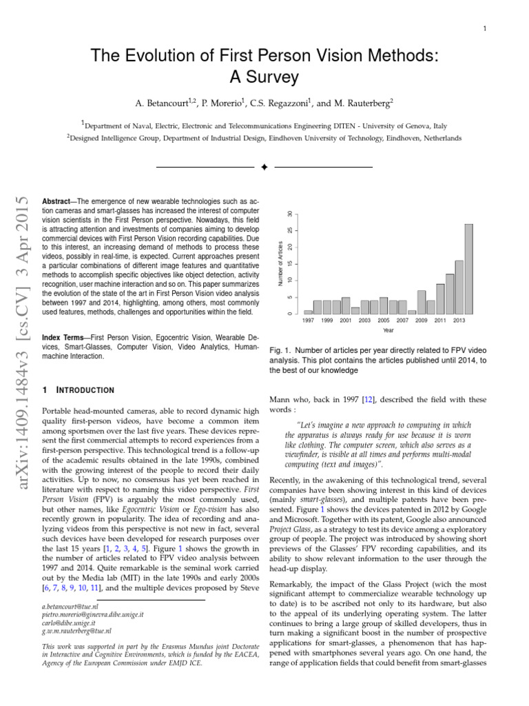 The Evolution of First Person Vision Methods: A Survey: A. Betancourt ...
