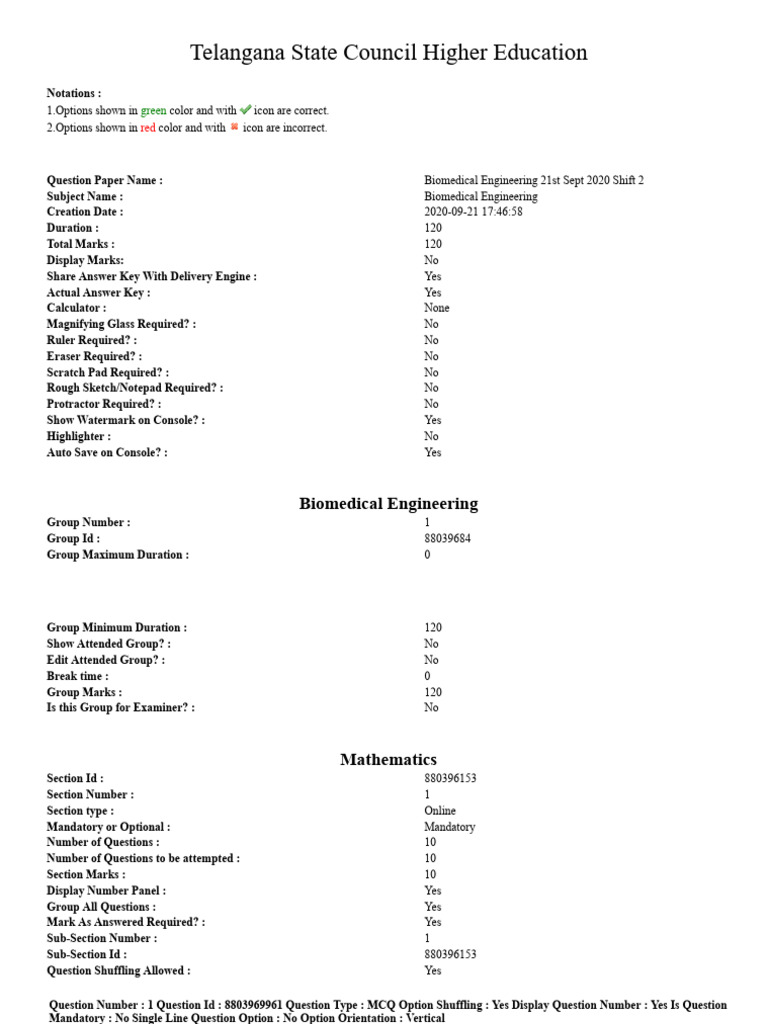 Biomedical Engineering Question Paper | PDF | Multiple Choice