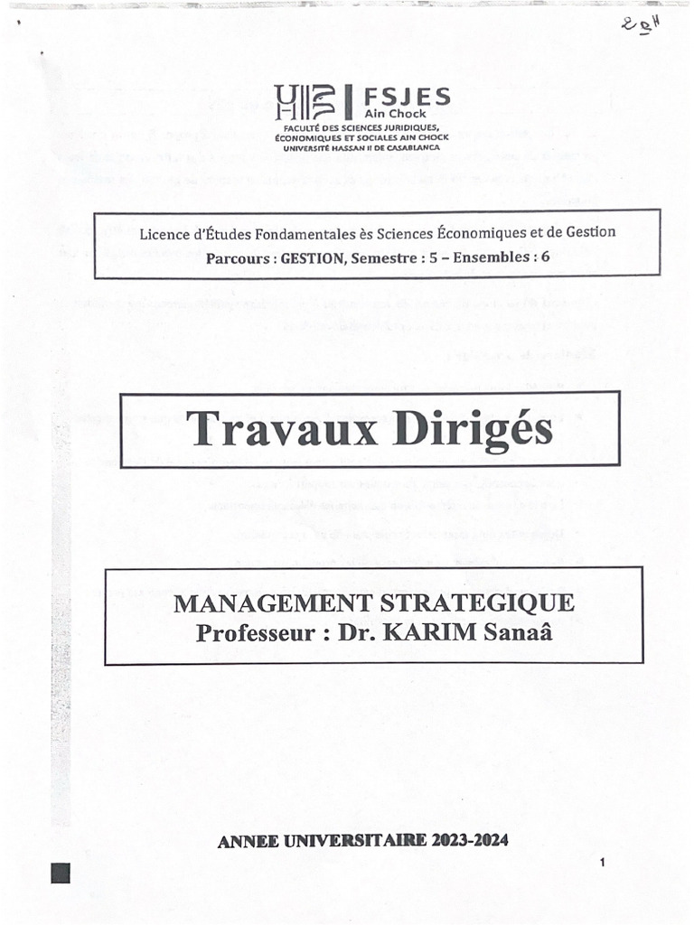 TD Management Stratégique KARIM Sanaâ (Par Yahya Laghmari) | PDF