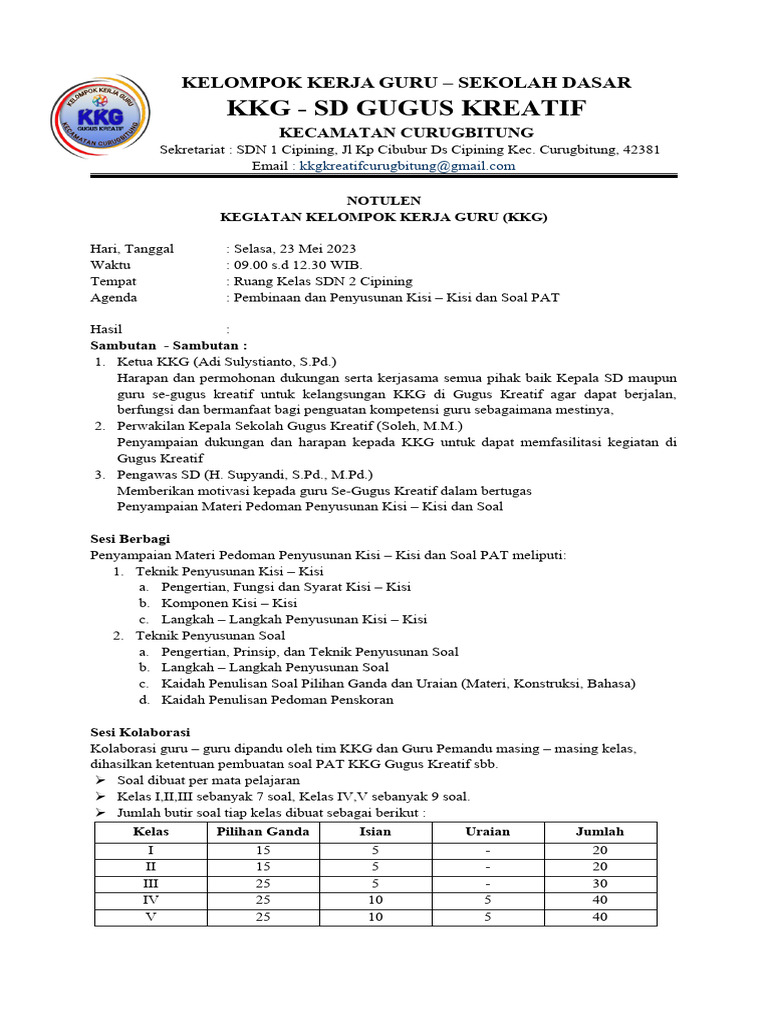 Notulen KKG Mei 2023 | PDF