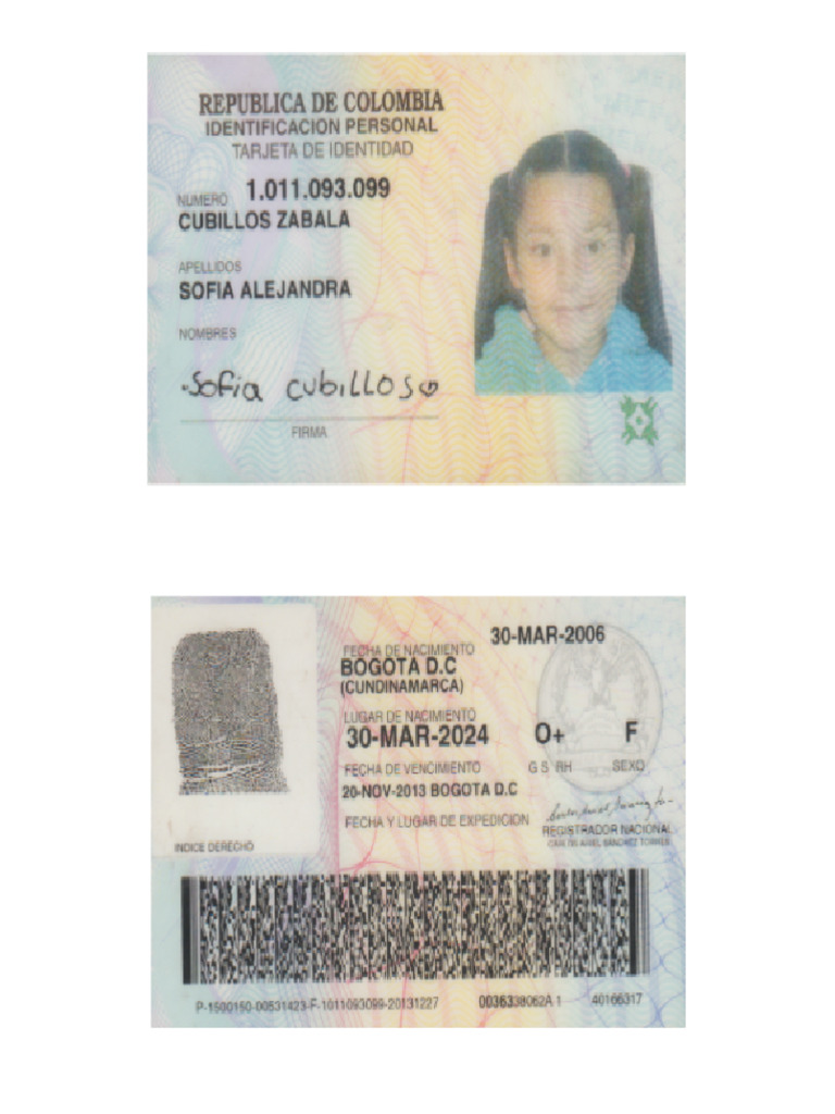Tarjeta de Identidad Sofia | PDF