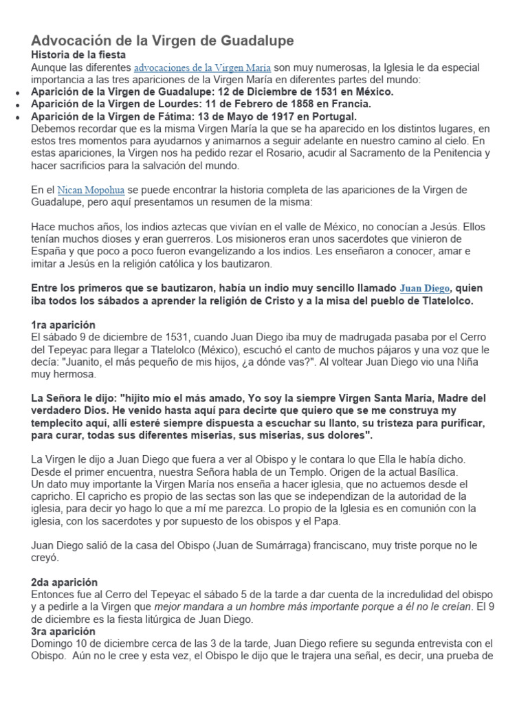 Historia de la Virgen de Guadalupe | PDF | María, madre de Jesús ...