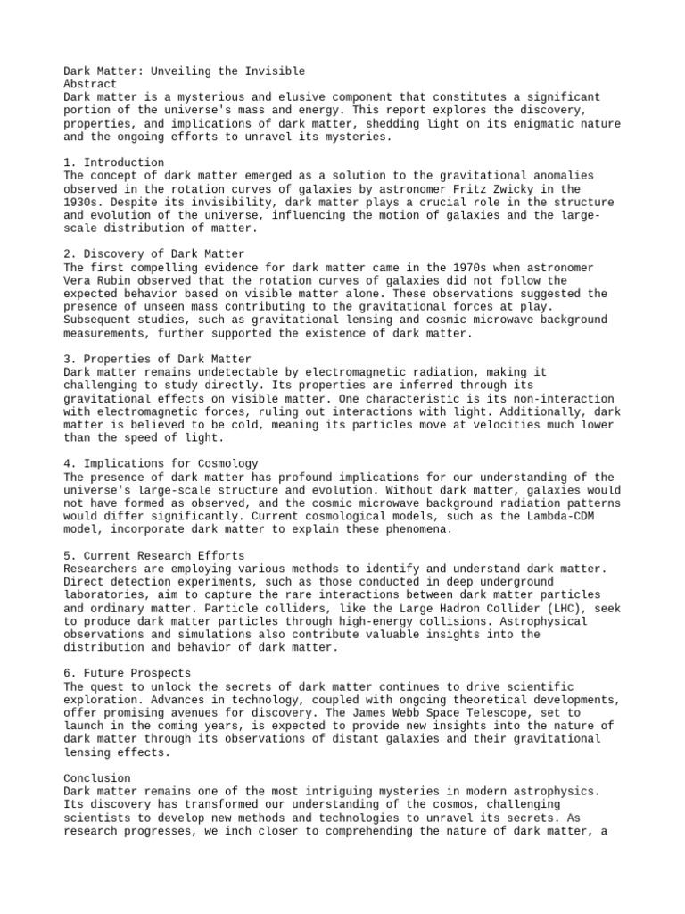 Dark Matter Report | PDF | Dark Matter | Matter