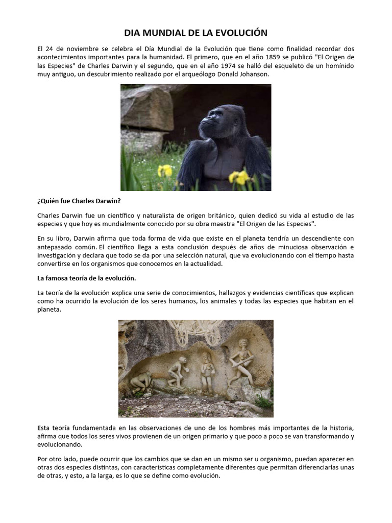 Dia Mundial de La Evolución | PDF | Evolución | Lucy (Australopithecus)