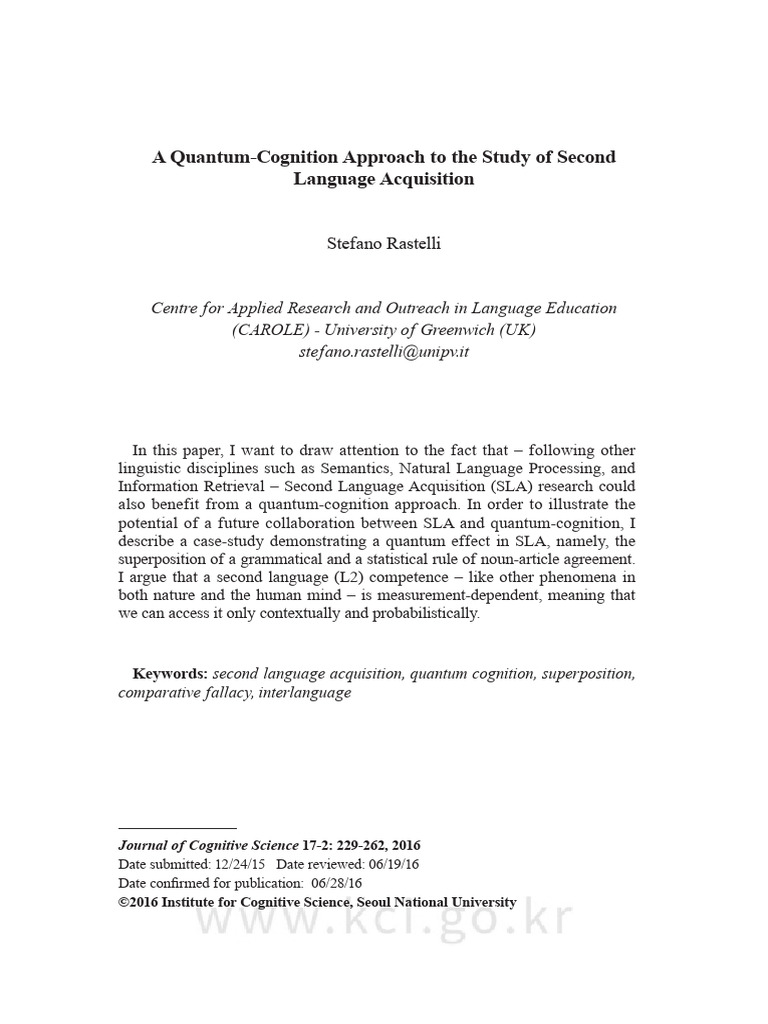 A Quantum-Cognition Approach To The Study of Second Language Acquisition | PDF | Second Language ...