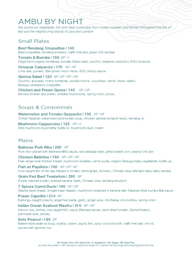 Ambu Night Menu: Bali Dining Guide | PDF | Ice Cream | Food And Drink