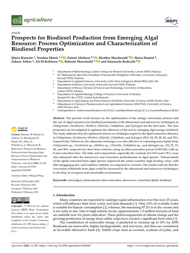 Prospects For Biodiesel Production From Emerging Algal Resource Process ...