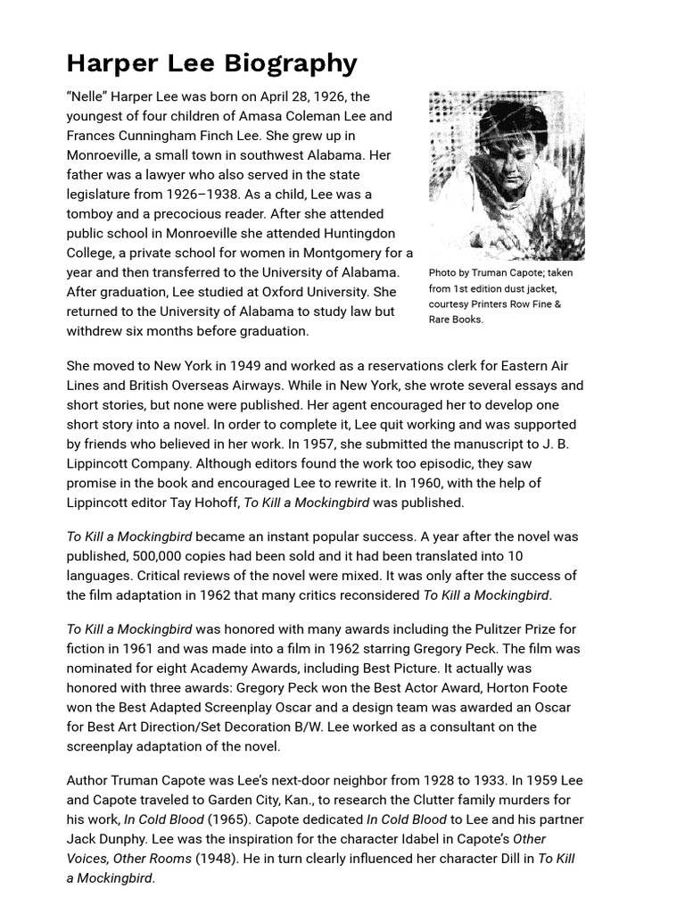 Harper Lee Biography - Chicago Public Library | PDF | Harper Lee | To ...