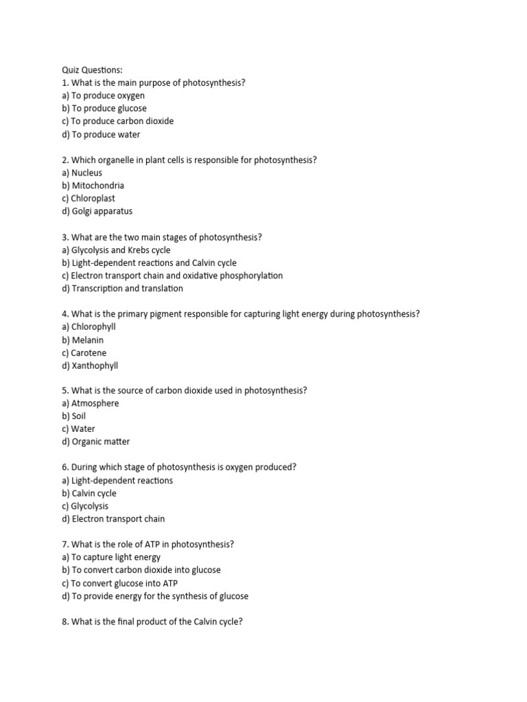 Plant Growth Quiz | PDF | Photosynthesis | Cellular Respiration