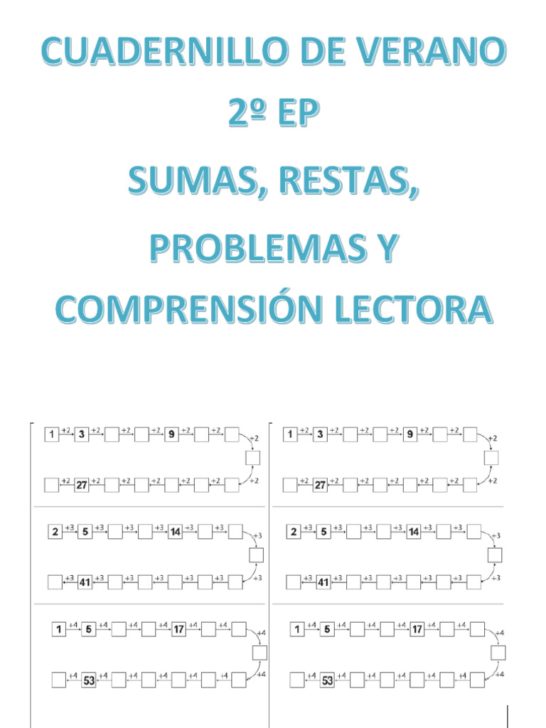 Cuadernillo de Sumas, Restas Con Llevadas, Problemas y Comprensión ...