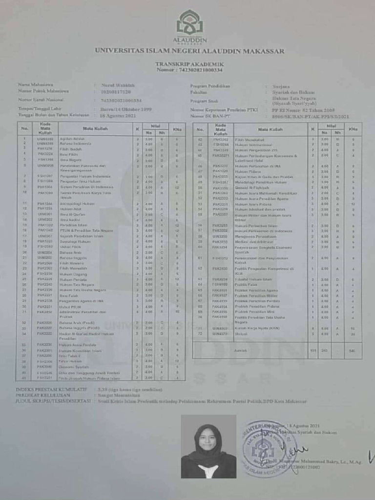 File Transkip Nilai Kampus BR | PDF