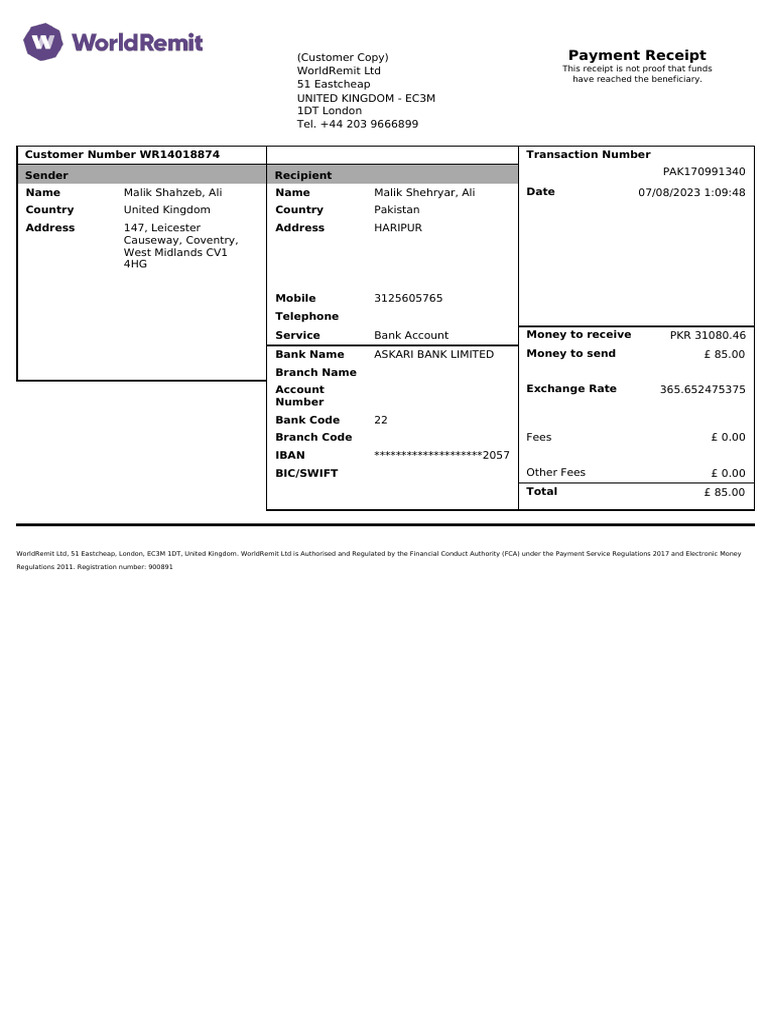 Payment Receipt: This Receipt Is Not Proof That Funds Have Reached The ...