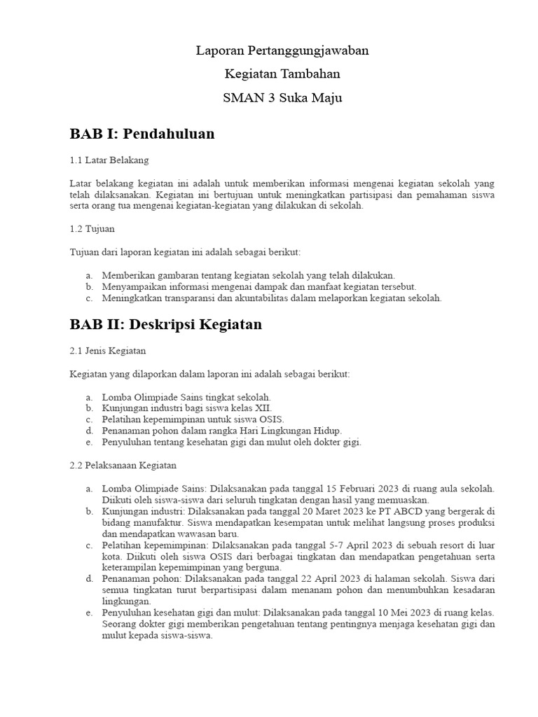 Contoh Laporan Pertanggungjawaban Kegiatan | PDF | Bisnis