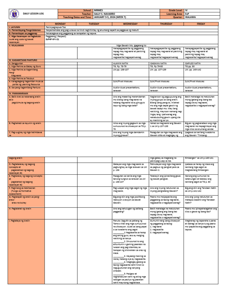 DLL - Esp 4 - Q2 - W7 | PDF