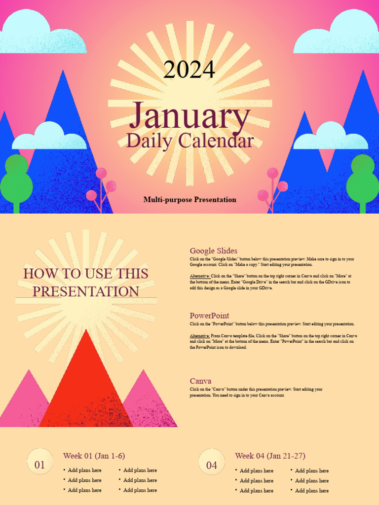 Geometric January Daily Calendar 2024 Presentation | PDF | Microsoft ...