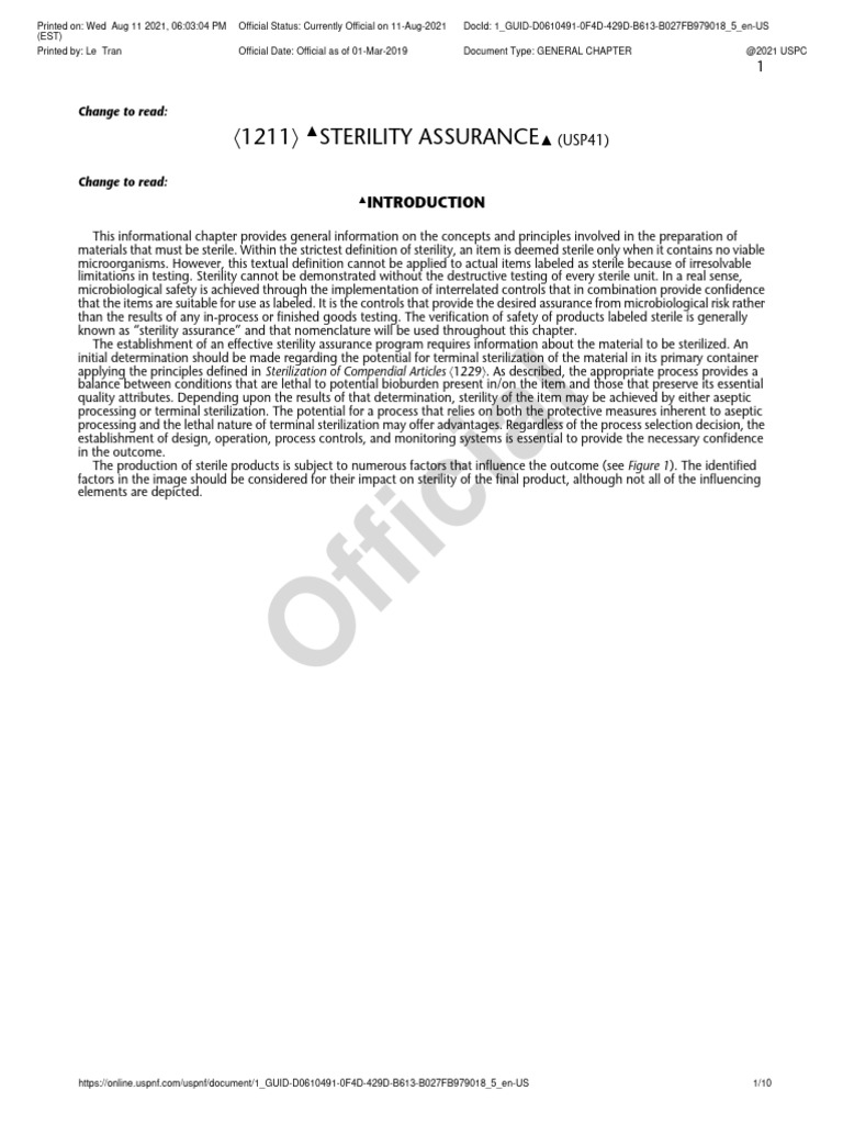 〈1211〉 Sterility Assurance | Download Free PDF | Sterilization (Microbiology)