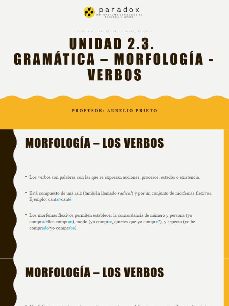 2 3 Morfología Verbos Pdf Verbo Tipología Lingüística