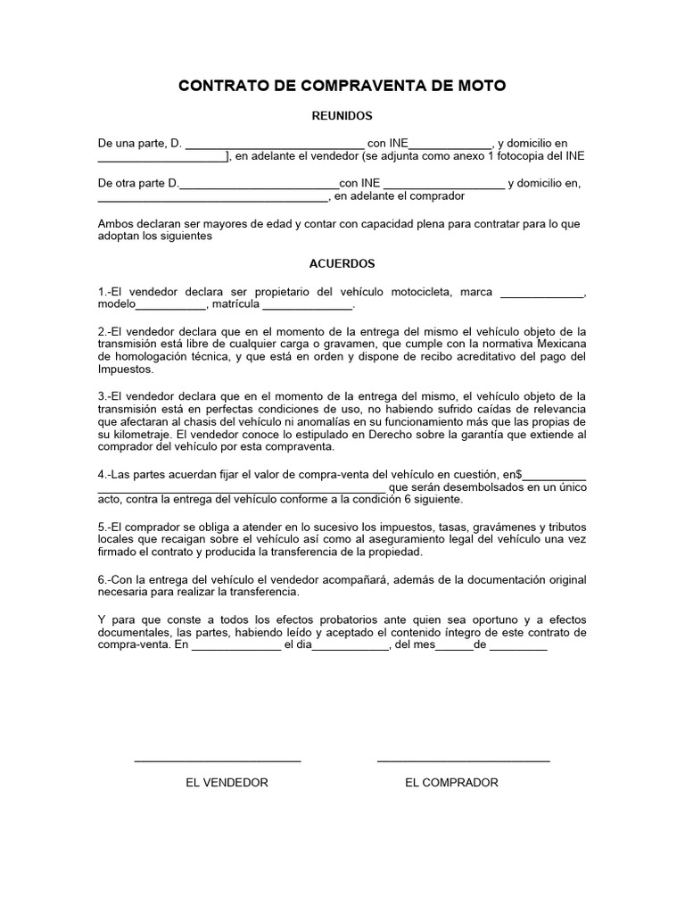 Contrato de Compraventa Moto | PDF | Finanzas y dinero
