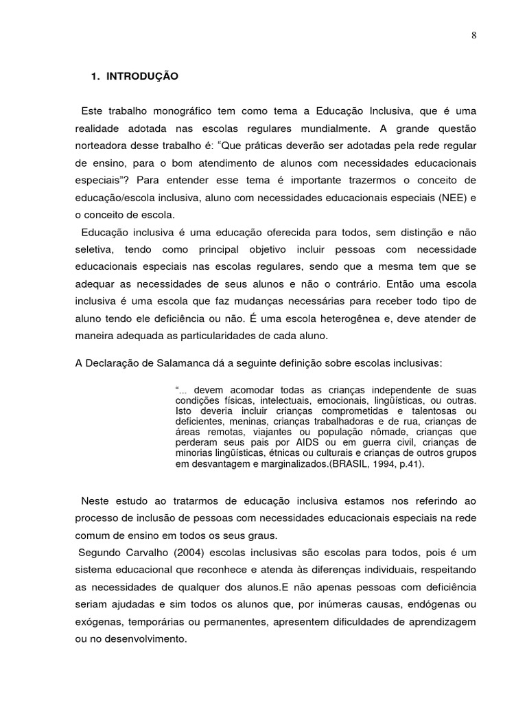 Monografia Pronta | PDF | Educação Especial | Inclusão (Educação)