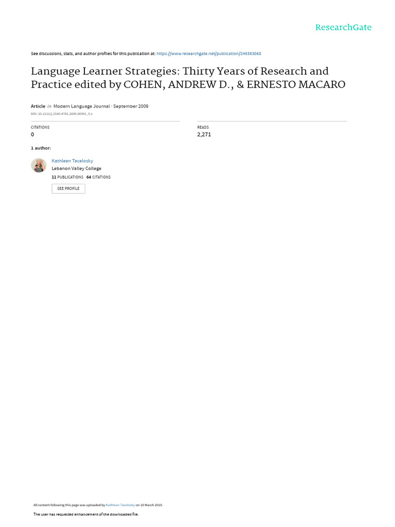 LanguageLearnerStrategies Review | PDF | Second Language Acquisition | Learning