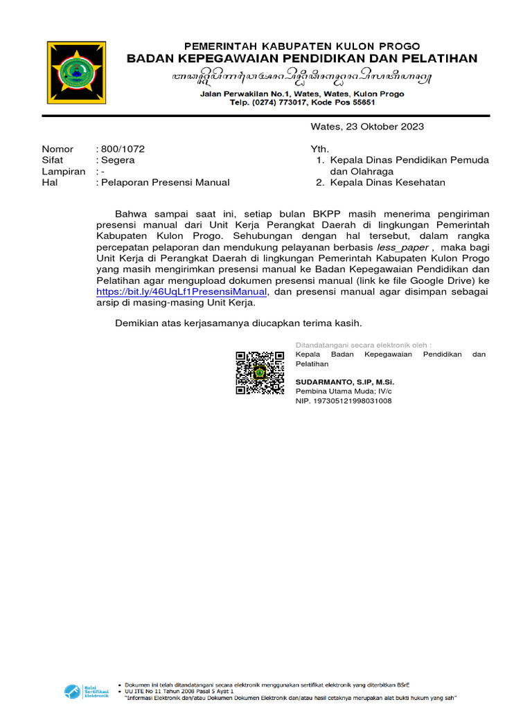 Pelaporan Presensi Manual Dikpora | PDF