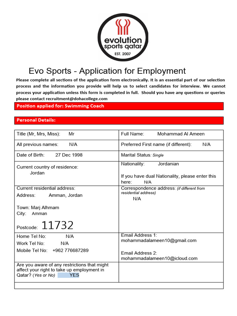 2023 09 Evo Sports Application Form, Mohammad Al Ameen | PDF ... 2023 09 Evo Sports Application Form, Mohammad Al Ameen | PDF ...