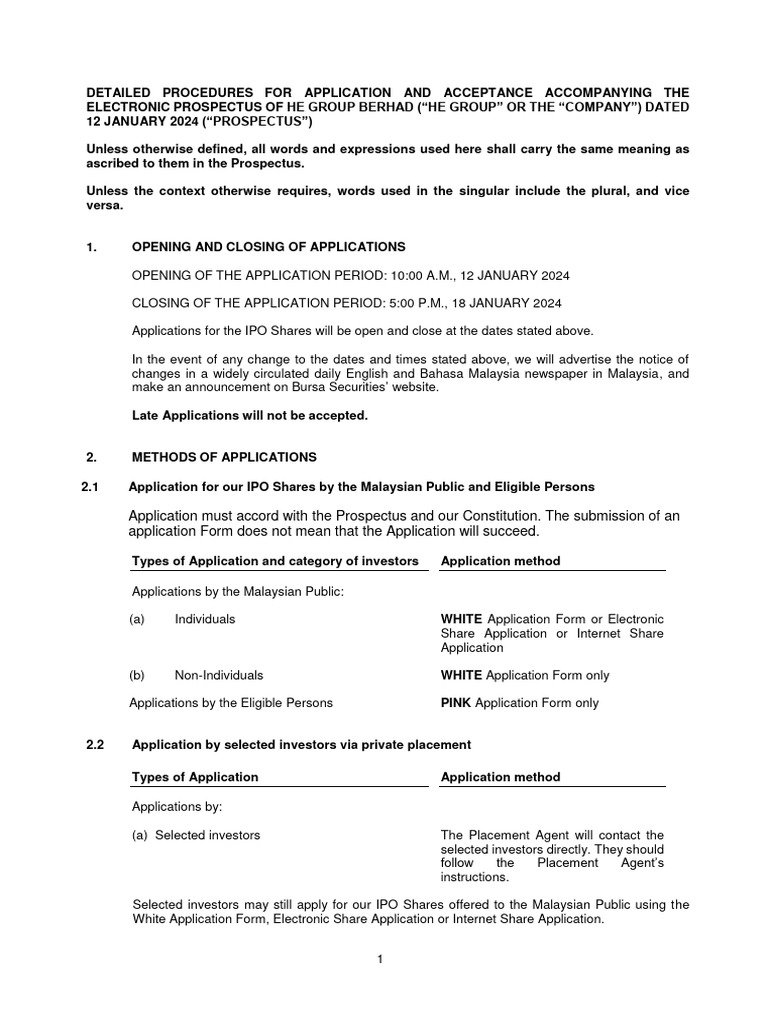 HE Group Berhad - Detailed Procedures For Application | PDF | Banks ...