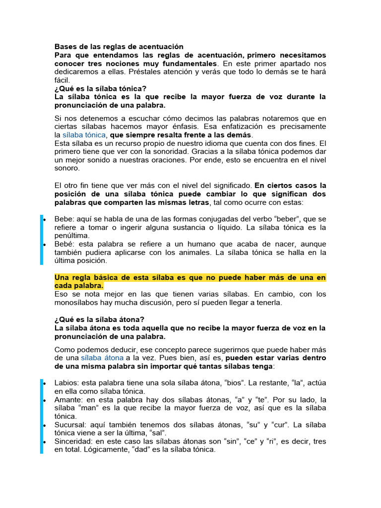 Bases de Las Reglas de Acentuación | PDF | Palabra | Sílaba