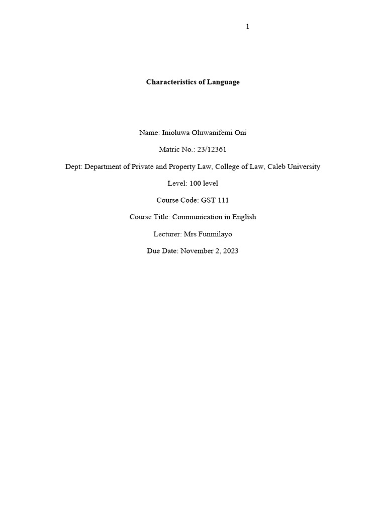 Characteristics of Language Ini | PDF