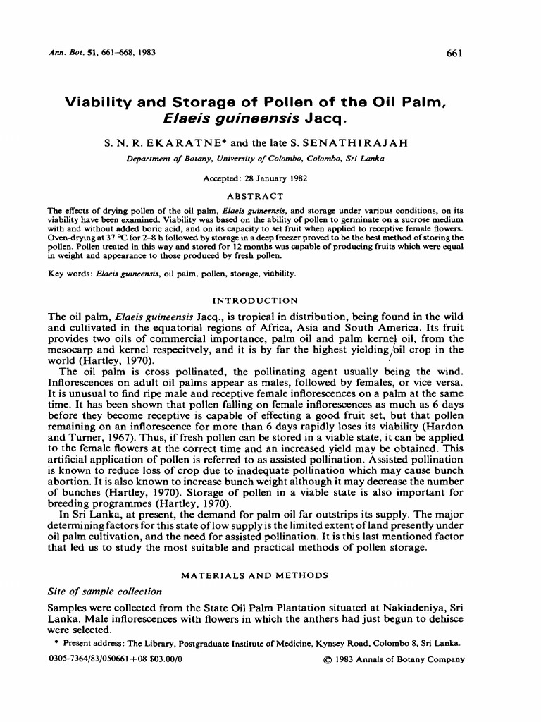 (1982) Viability and Storage of Pollen of The Oil Palm | PDF ...