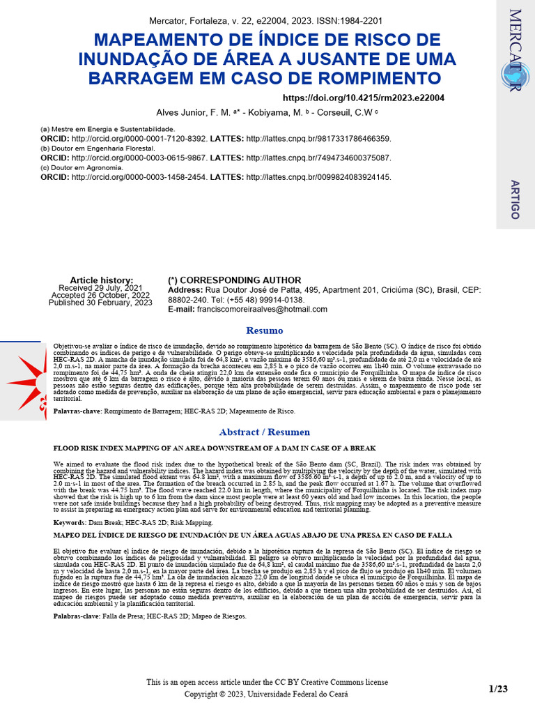 Mapeamento de Índice de Risco de Inundação de Área A Jusante de Uma ...