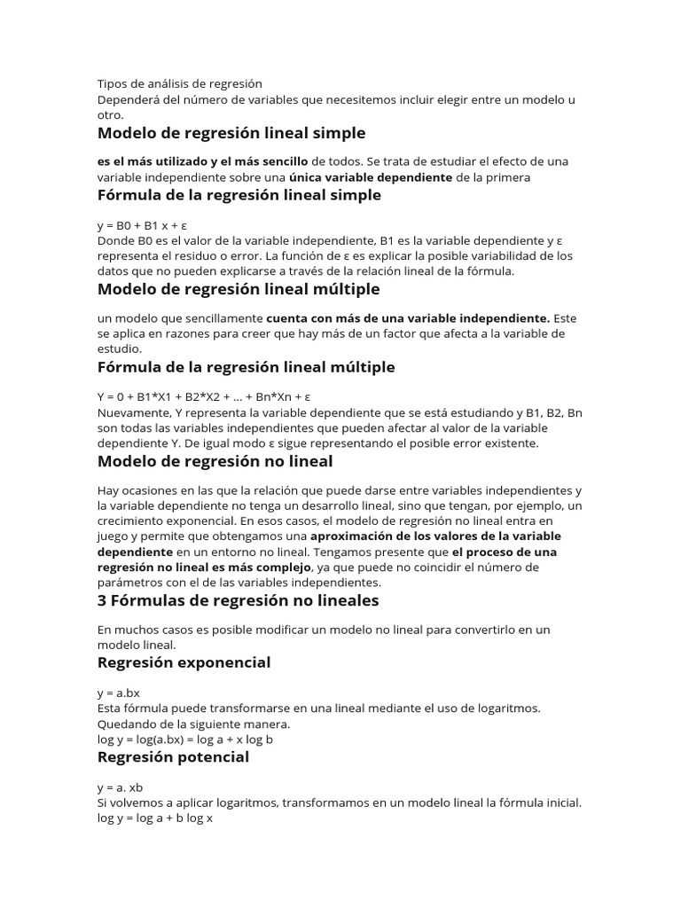 Tipos de Analisis de Regresion | Descargar gratis PDF | Análisis de regresión | Regresión lineal