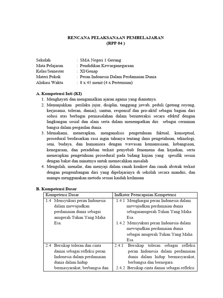 RPP PKN KELAS XI BAB 4 New | PDF
