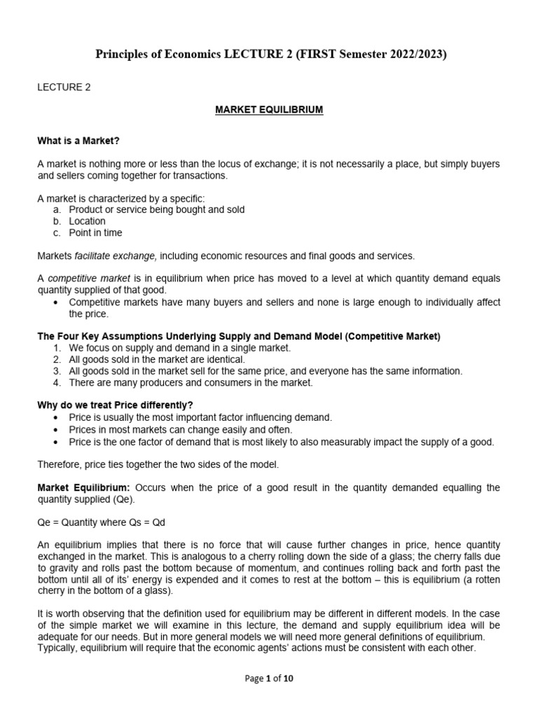 Principles of Economics Lecture 2 | PDF | Economic Equilibrium | Demand